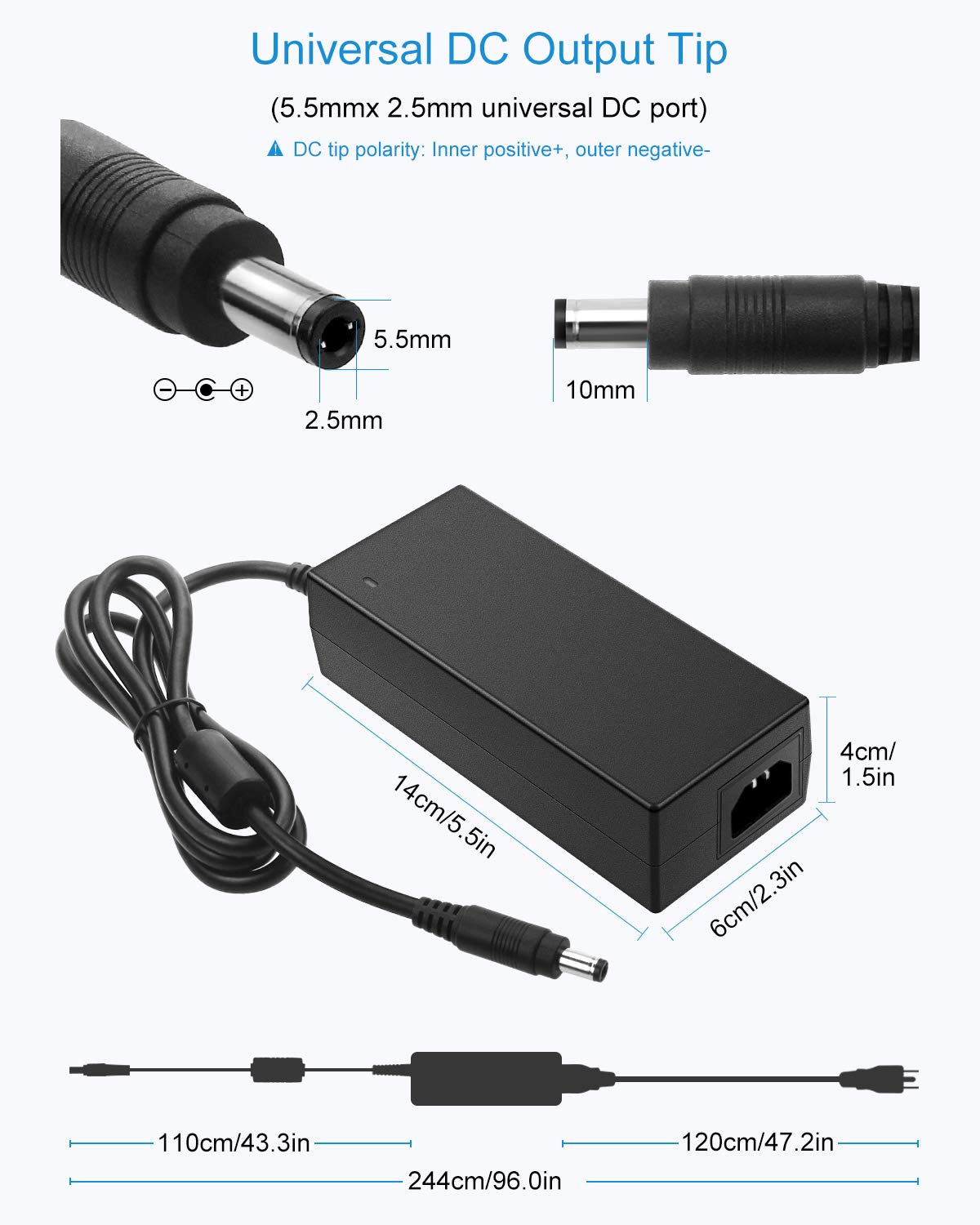 ALITOVE 36V Power Supply 4A 144W AC/DC Adapter 100~240V AC to DC 36 Volt 4 Amp Converter 36 vdc 4A 3.5A 3A 2A Transformer with 5.5mmx 2.5mm Plug for LED Lights Inkjet Printer Laser Engraver