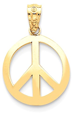 14K Yellow Gold Peace Sign Inspirational Symbol Circle Round Necklace Charm Pendant 20mm x 12mm Only