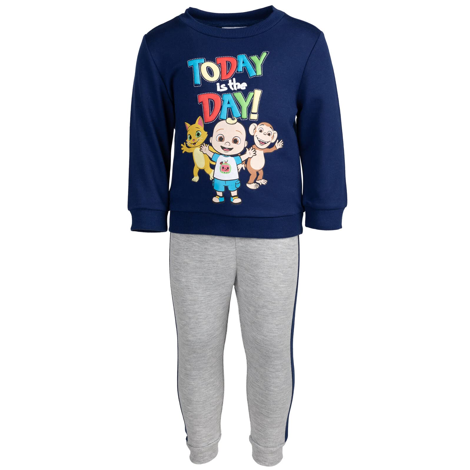 CoComelon Kiki Cat Mochi JJ Infant Baby Boys Fleece Sweatshirt and Jogger Pants Set Navy/Gray 18 Months