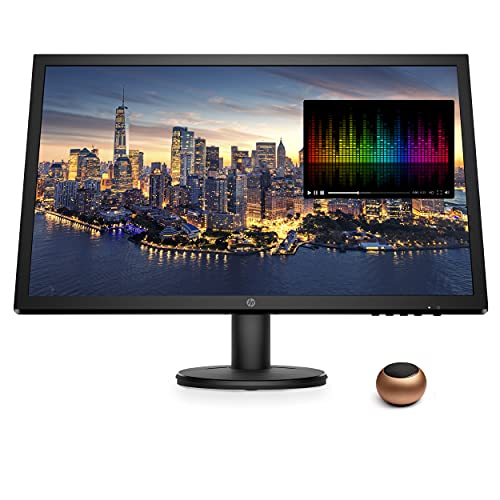 HP V24 FHD 1920x1080 Monitor Bundle with HDMI, FreeSync, Low Blue Light, and Mini Bluetooth Speaker for Professional Sound, Built-in Microphone and Remote Shutter for Photos