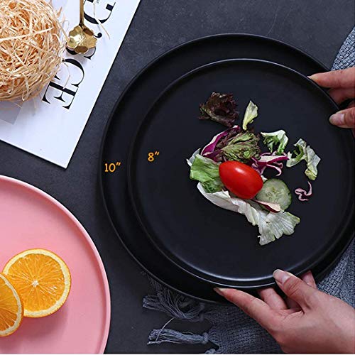 BonNoces Matte Black Porcelain Dinner Plate, 10-Inch Large Elegant Round Serving Plate Set Perfect for Steak, Pasta, Dessert and Salad, Set of 4