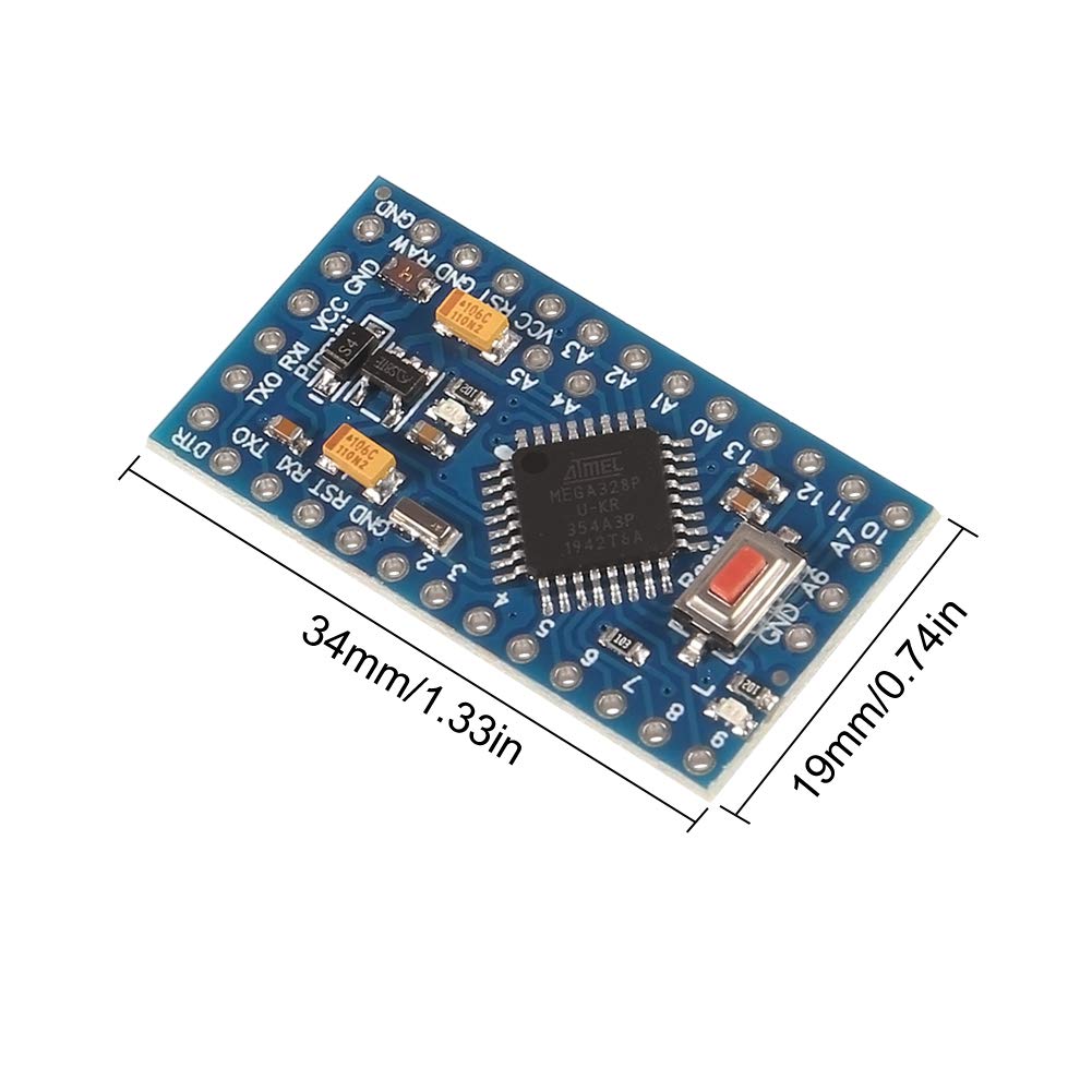AITRIP 3pack PRO Mini Atmega328P-AU 5V/16MHz Development Board Microcontroller Bootloadered with Pin Headers for Arduino (3pcs)