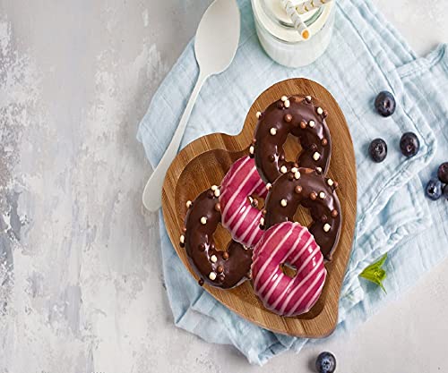 IMIKEYA Heart Shaped Bamboo Tray Wood Plate Wooden Rustic Farmhouse Serving Tray Plate for Home Restaurant Cake Cookie Plate Valentine Christmas Table Decor