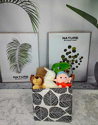 ASKETAM Square Canvas Collapsible Fabric Baby Toy Box Storage Bin Bedroom Decor Closet Kids Laundry Baskets Toy Organizer,Shelf Basket Nursery Storage,Gift Baskets(Black Leaves)
