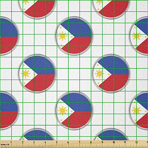 Ambesonne Phillipine Fabric by The Yard, Pattern from The Circles with Flag of Philippines National Graphic, Stretch Knit Fabric for Clothing Sewing and Arts Crafts, 1 Yard, Blue Red