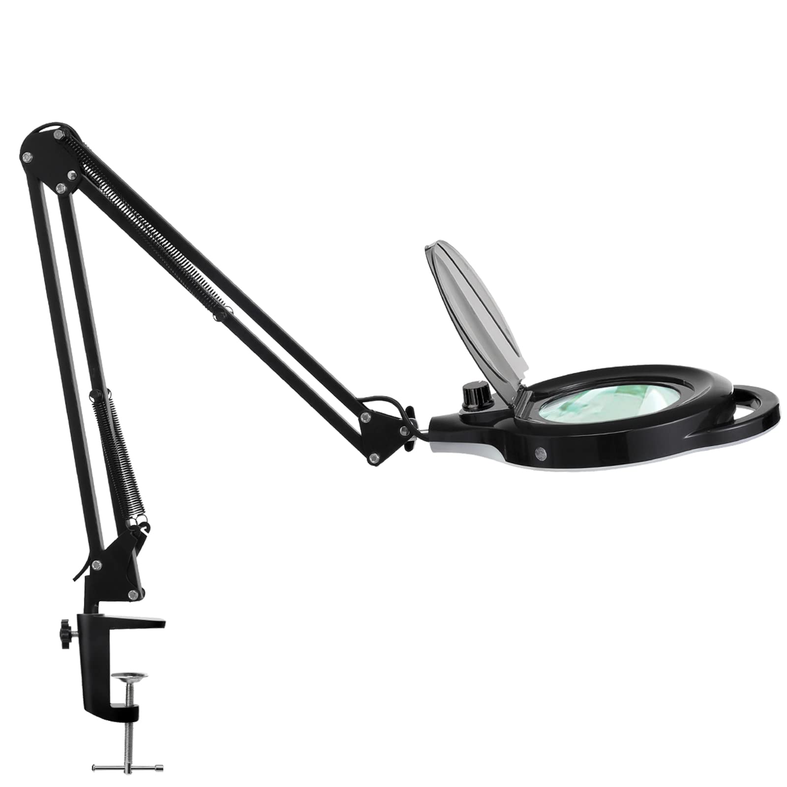 10X Magnifying Lamp with Clamp, KIRKAS 2200 LM Super Bright and Stepless Dimming Magnifying Glass with Light, Real Glass Lens Lighted Magnifier Light for Close Work, Crafts, Reading, Repair - Black