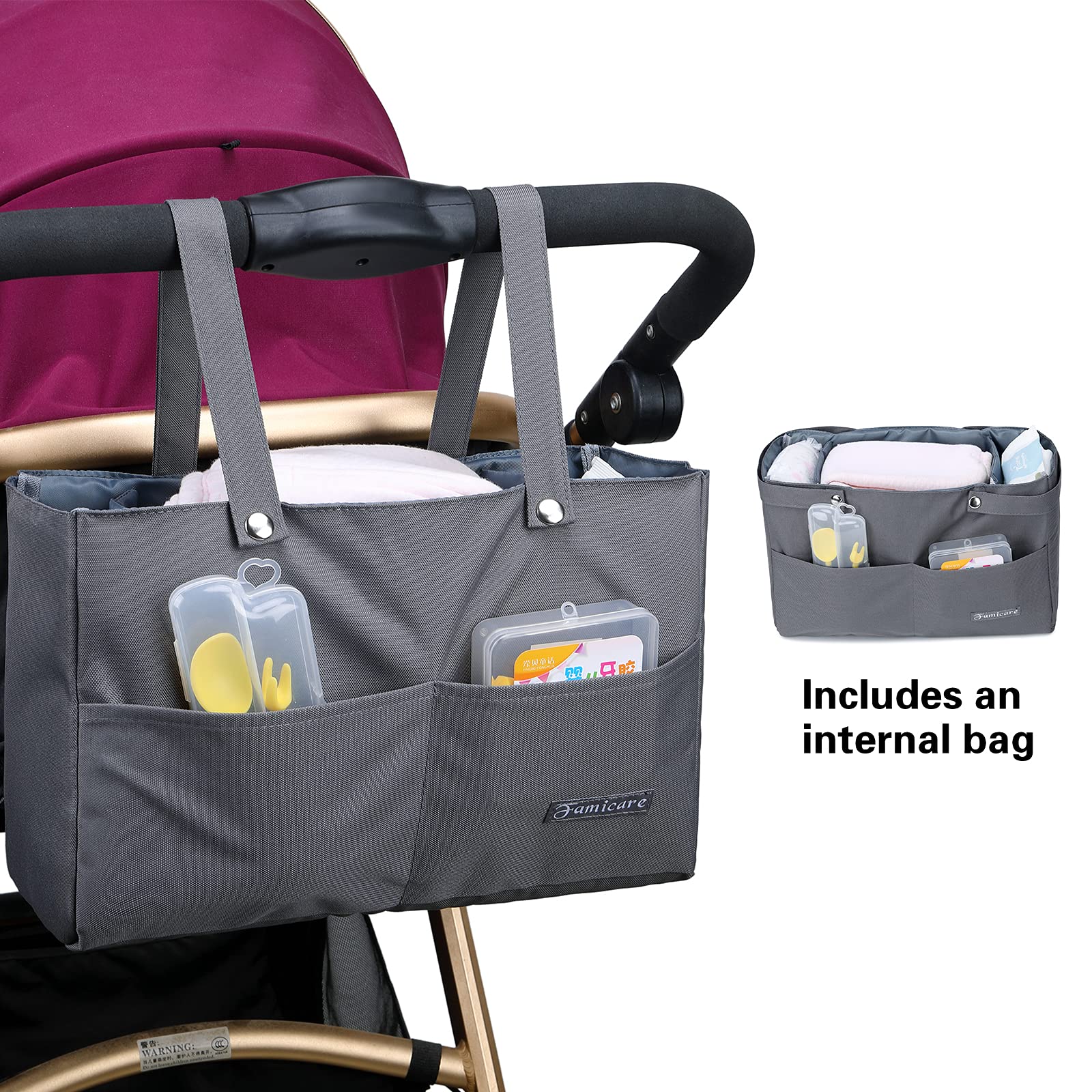 Diaper Bag Tote, Large Travel Diaper Bag, Baby Bags with Changing Pad and Diaper Bag Organizer Insert for Tote - Dark Grey