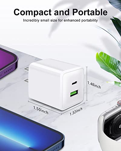 2 Pack USB C Wall Charger, PLSFLICK 20W Dual Port Power Delivery Fast Type C Charging Block Plug AdapterĀ for iPhone 14 13 12 Pro Max Mini XR XS SE, Ipad, Airpods, Samsung Galaxy(White)
