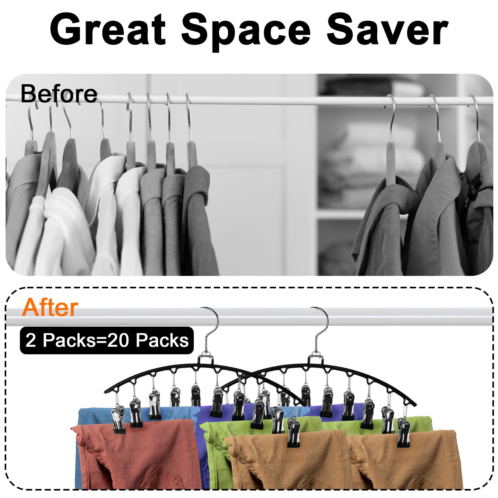 2 Pack/10 Clips Legging Organizer for Closet Space Saving Hanging Closet Organizer with 360°Swivel Hook Multi-Function Clothes Hangers for Leggings, Pants,Jeans,Skirts,Hats,Scarves,Socks