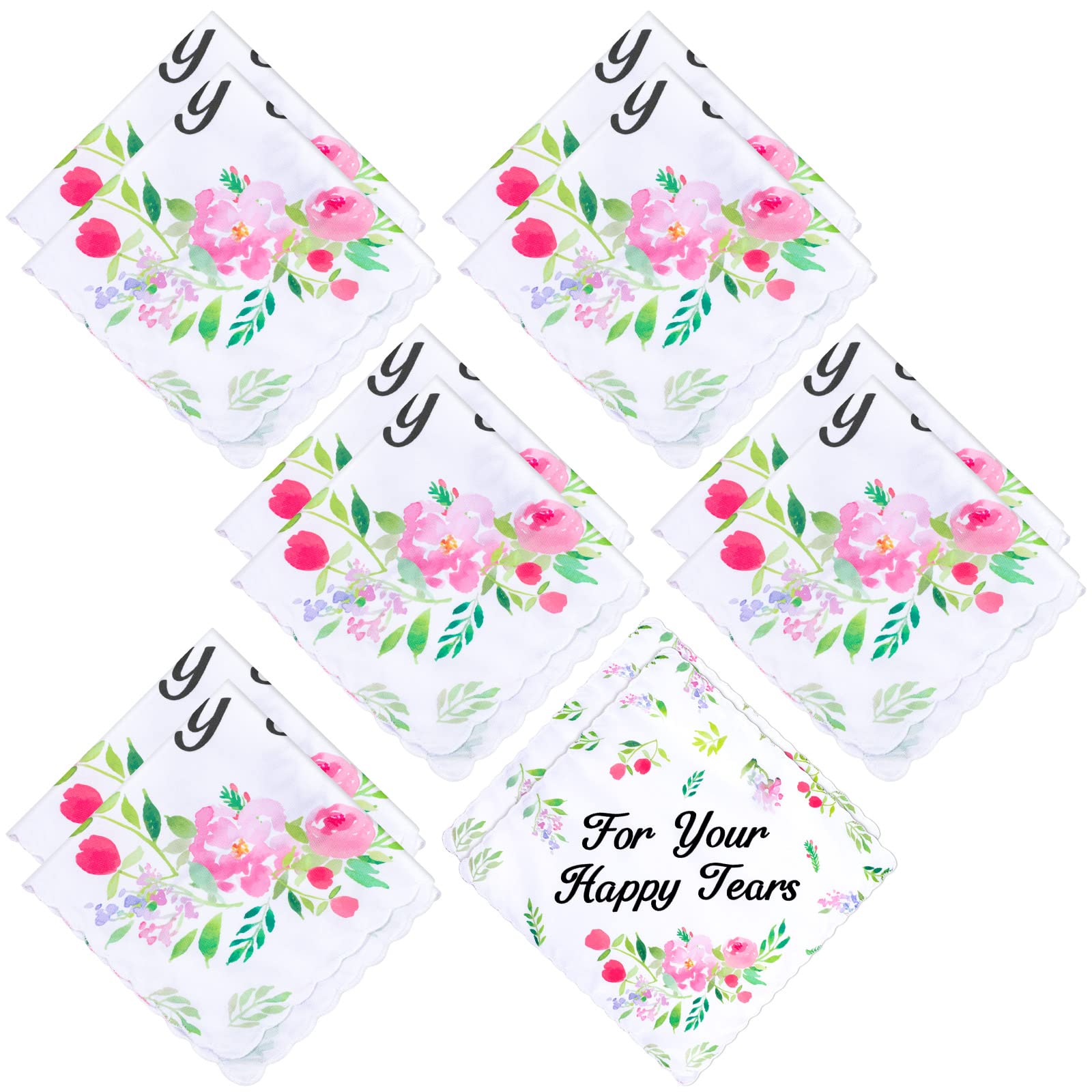 12PCS Wedding Handkerchiefs For Your Happy Tears Wedding Handkerchiefs with Scallop Lace Edges for Bride,Bridal Shower Wedding Day Gift (Fresh Style)