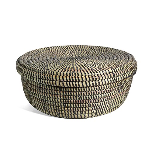 African Fair Trade Hand Woven Lidded Storage Basket, Black