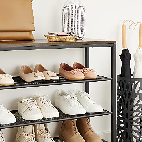 VASAGLE 4-Tier Shoe Rack, Freestanding Storage Organizer, Mesh Shelves, Space-Saving in the Entryway, Industrial, Rustic Brown + Black
