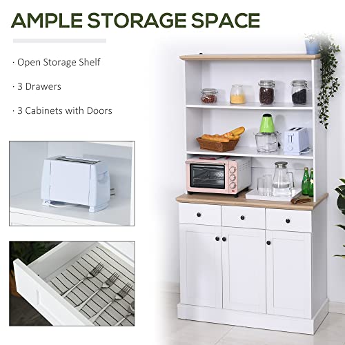 HOMCOM 71" Buffet with Hutch, Kitchen Pantry Cabinet, Bookcase with Drawers & Shelves for Living Room, White
