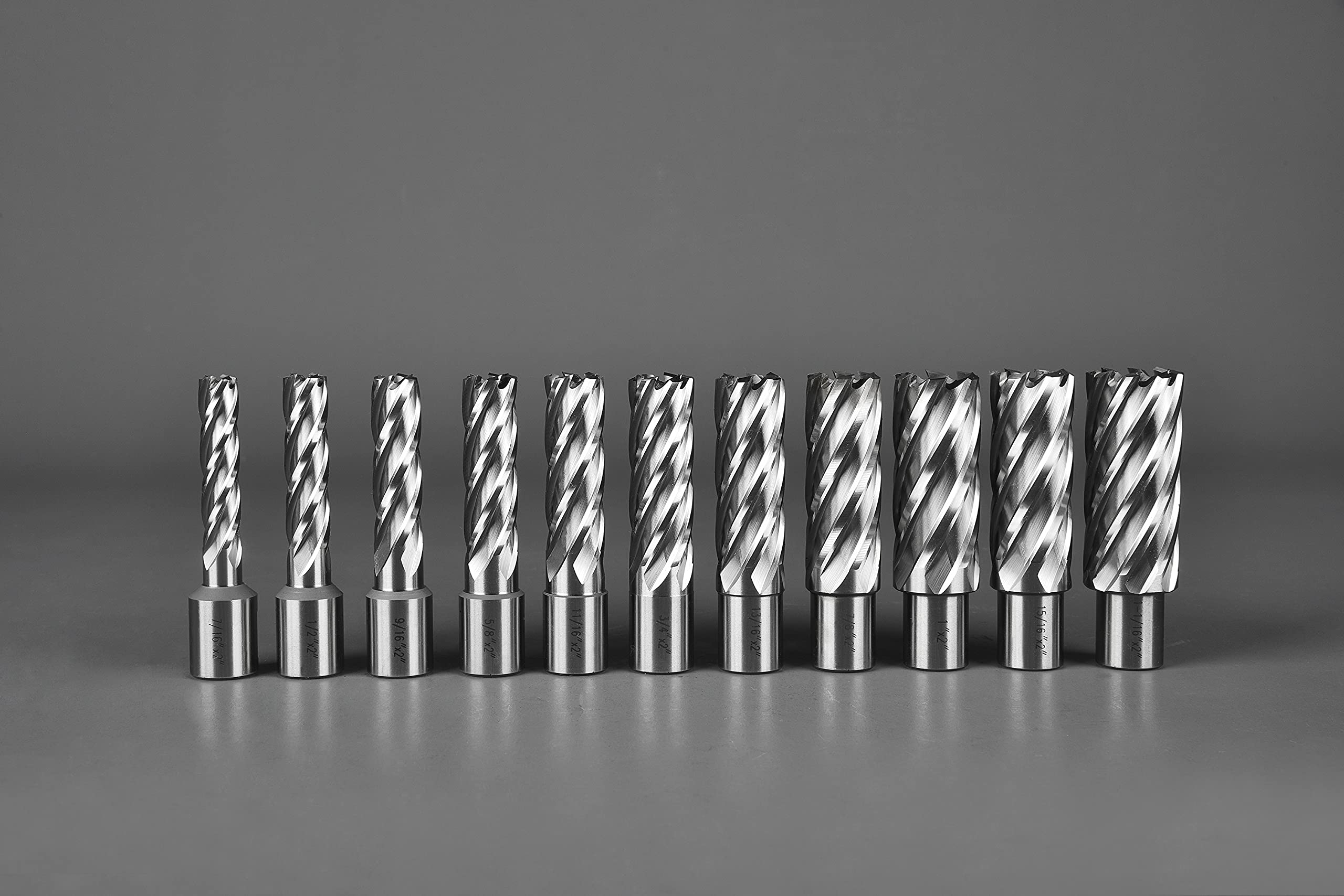 Annular Cutter Set 13 pcs JESTUOUS 3/4 Inch Weldon Shank 2 Cutting Depth and Cutting Diameter from 7/16 to 1-1/16 for Drill Press HSS Standard Kit Two Flat with 2 Pilot Pins