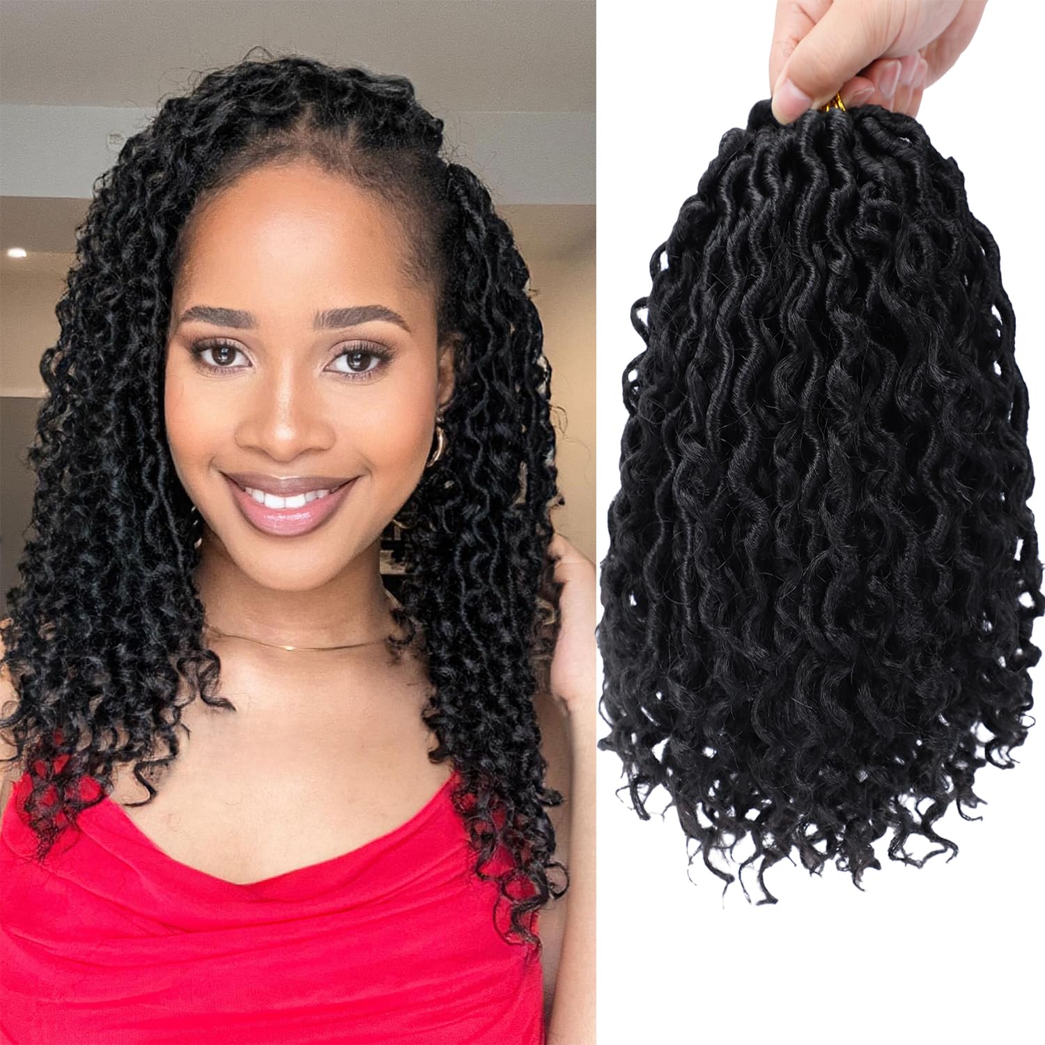 4 Packs Faux Locs Crochet Hair 36 Inches locs Super Long New Soft Locs Crochet Braids Pre-looped Curly Wavy Goddess Locs Braiding Hair for Women Synthetic Hair Extensions ïŒ18 strands/pcïŒ#1BïŒ