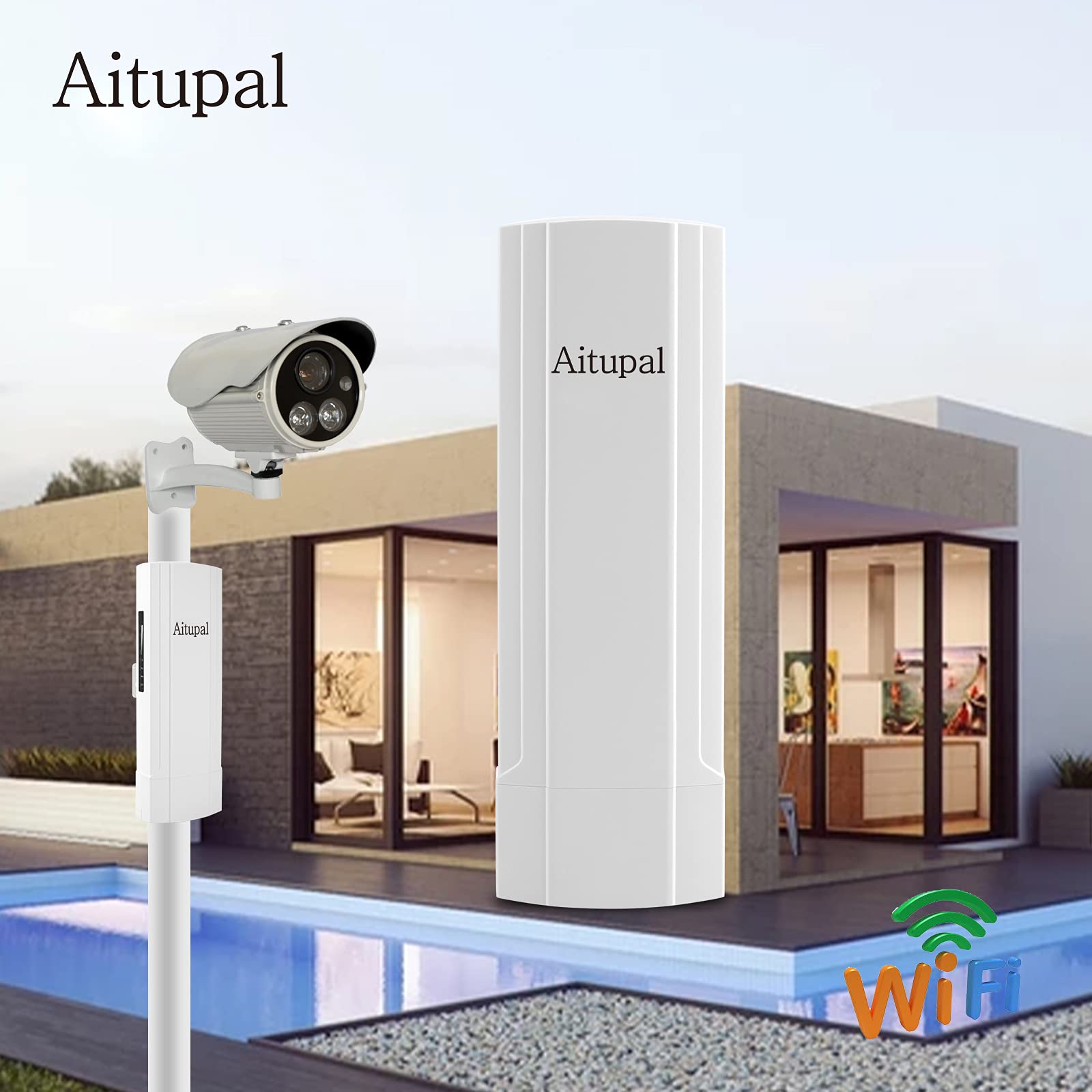 Aitupal 5.8G Gigabit 1Gbps High Speed Wireless Bridge, Point to Point WiFi Outdoor CPE with 14dBi High-Gain Antenna, 5KM Long Range Working Distance Support starlink Router,48V PoE