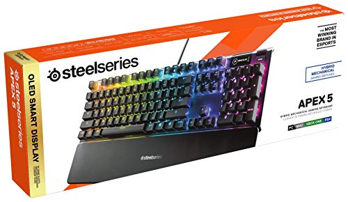 SteelSeries Apex 5 - Hybrid Mechanical Gaming Keyboard - Per-Key RGB Illumination - Oled Smart display - English (QWERTY) Layout PC
