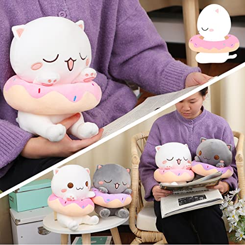 AIXINI Cute Plush Donut Cat Stuffed Animal, Super Soft Kawaii Cat Kitten Plushies for Kids 10inch (White,B)