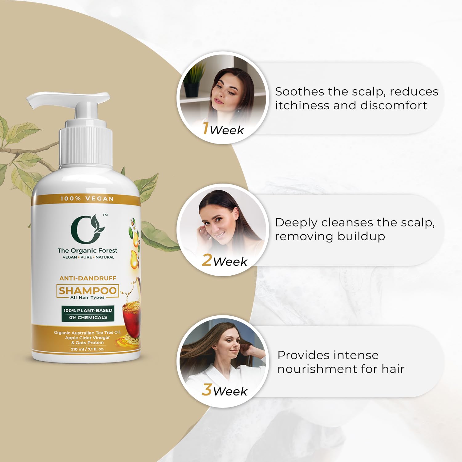 Anti Dandruff Shampoo - Sulfate-Free, Dry Scalp Soothing, Itchy Scalp Relief, Tea Tree Oil & Apple Cider Vinegar, Paraben Free Shampoo - Best Shampoo for Dandruff, Flakes, Itching & Scalp Care