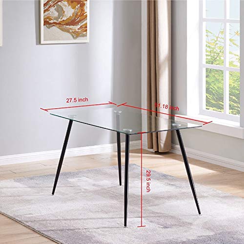 IDS Home Office Furniture Contemporary Computer Desk, 0.31β inch Tempered Transparent Glass Tabletop Writing Table (Black Metal Legs Frame)