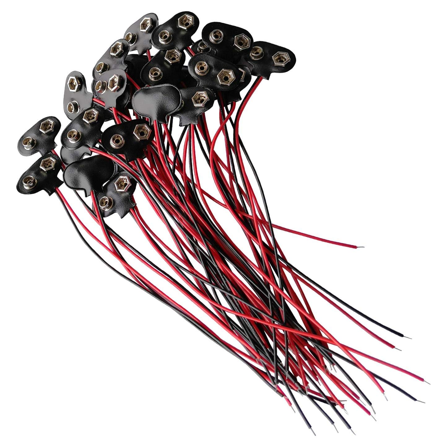25 Pcs 9V Battery Clip Connector Battery Buckle Wire Connectors Short Cable Connection 15cm Length (T Type Leather Shell)