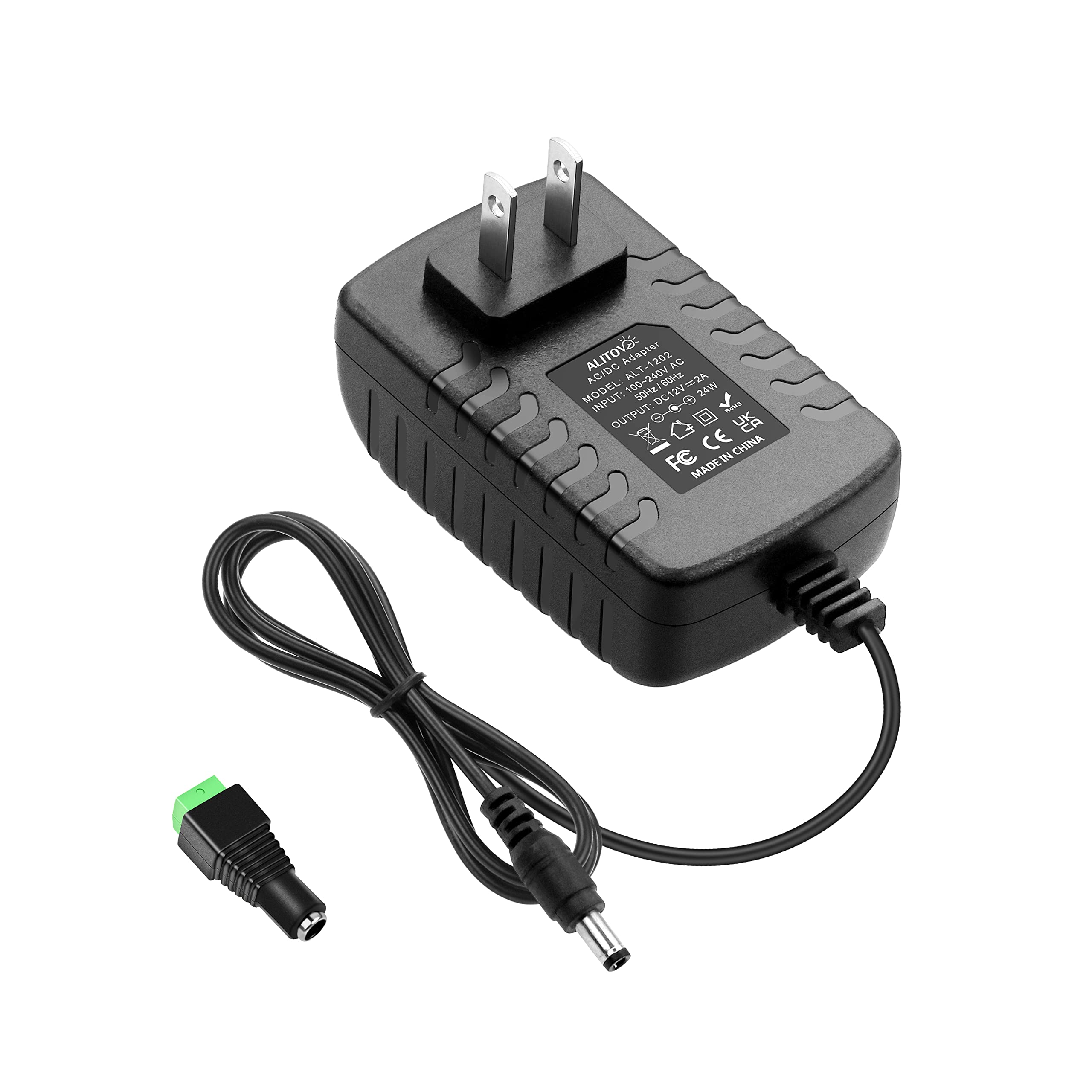 ALITOVE 12V DC Power Supply 2A 24W AC/DC Adapter 100~240V AC to DC 12 Volt 2 Amp 1.8A 1.5A 1.2A Converter with 5.5 x 2.5mm 2.1mm Plug for LED Strip Light CCTV Security Camera BT Speaker Webcam Router