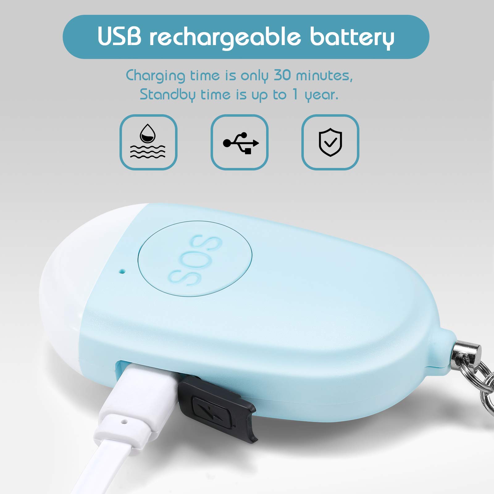 Frienda 4 Pieces Personal Security Alarm Keychain 130 dB Safety Alarm Self Siren Song Keychain with USB Rechargeable LED Flashlight for Women Kids Children Elders Men