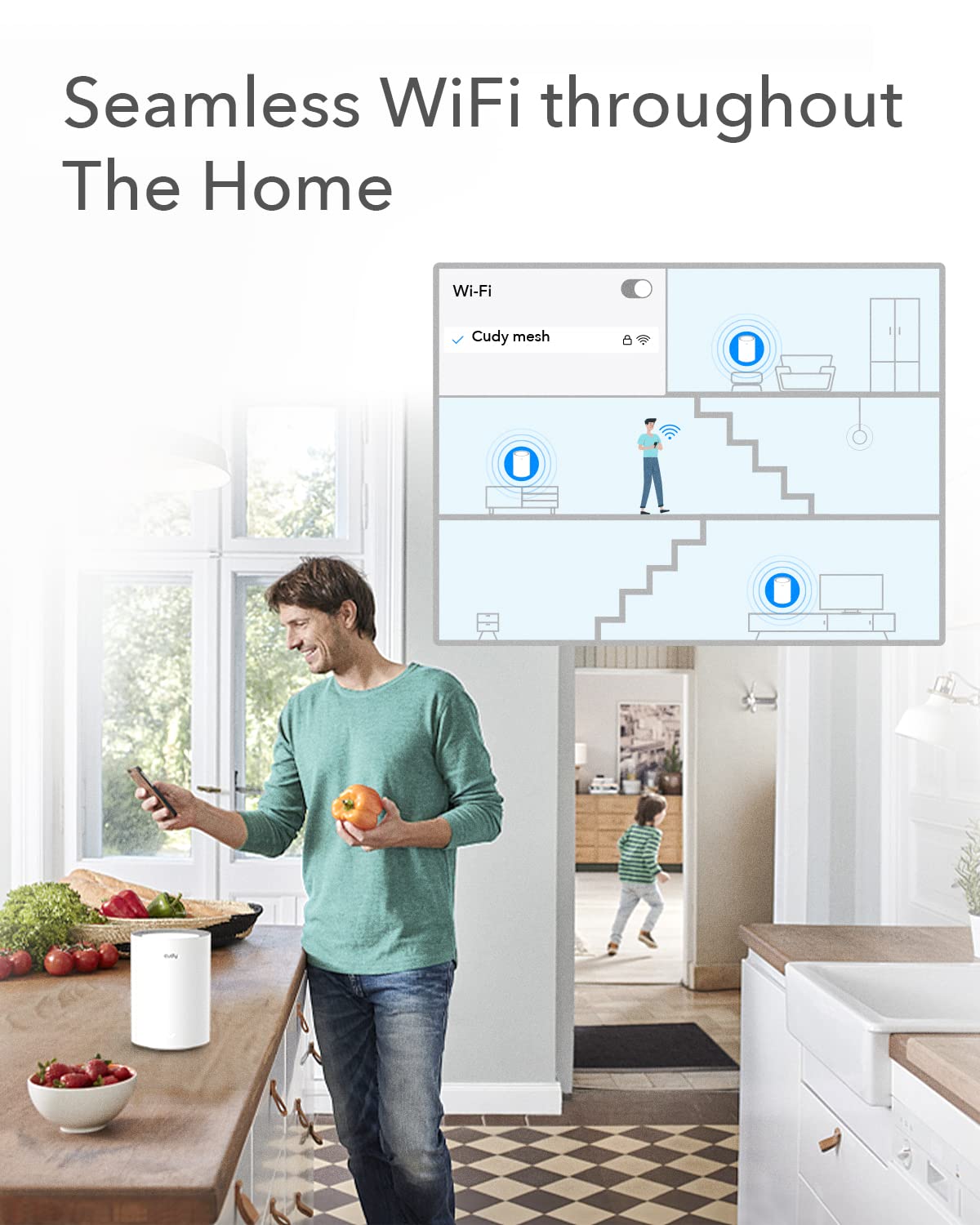 Cudy M1800 2-Pack AX1800 WiFi 6 Whole Home Mesh System Covers up to 5000 Sq. Ft., 5G Gigabit WiFi 6 VPN Router Extender, Parental Control, Open VPN