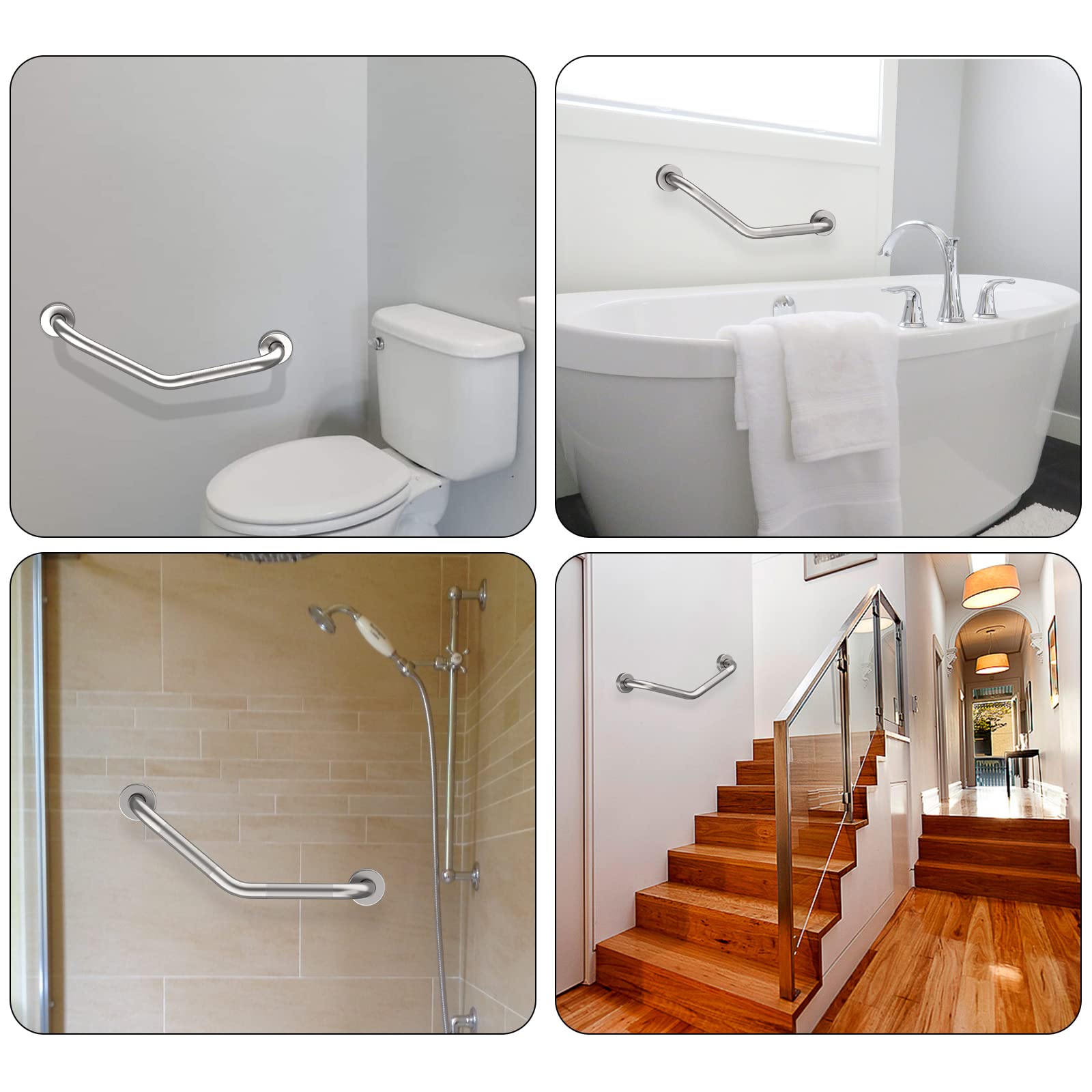 16 Inch Angled Shower Grab Bar, Munzong 2 Pack Anti Slip Satin Brushed Nickel Bathroom Grab Bar, Knurled Bathroom Balance Bar,Safety Hand Rail Support Handicap Elderly Injury Senior Assist Bath Handle