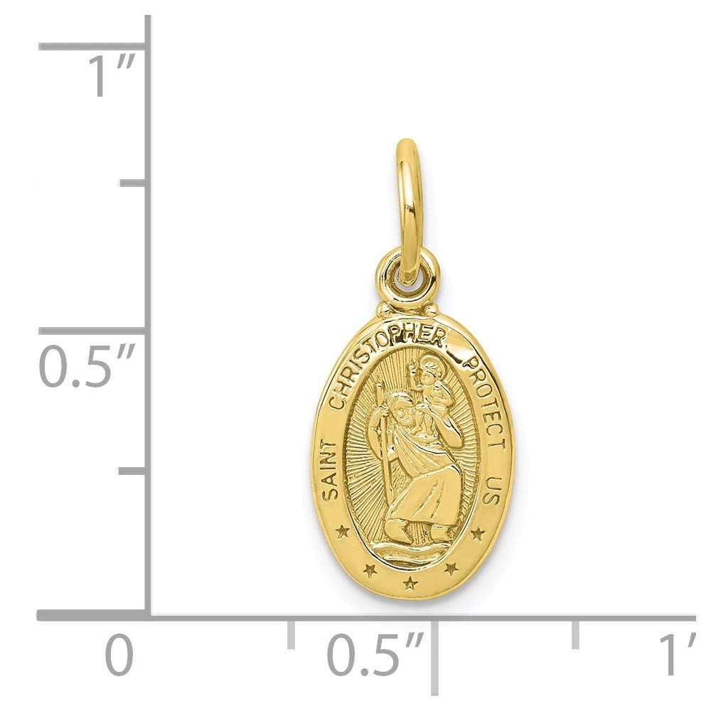 10k Yellow Gold Solid Catholic Patron Saint Christopher Brushed Matte Finish Pendant Charm - 20mm x 9mm