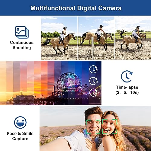 4K Digital Camera,Autofocus 48MP Vlogging Camera for Photography YouTube Compact Camera with Flash,18X Digital Zoom, Anti Shake, Macro Photography, 32G SD Card and 2 Batteries
