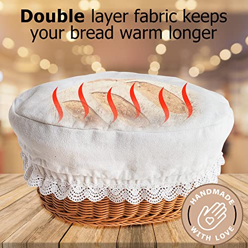 A ARTIZANKA Extra Large 12.5' Bread Basket Serving Set for Sourdough Bread, Pastries, Muffins, Bagels. Includes Removable Liner and Cover, Storage and Fruit basket (Poly Wicker Extra Large Basket)