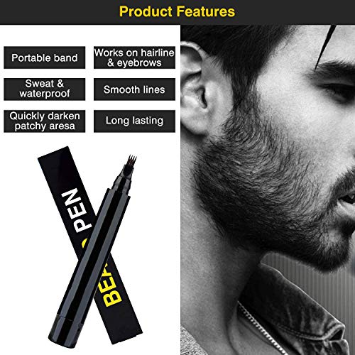 HWU Beard Pencil Filler for Men, Beard Filling Pen Kit, Long Lasting Coverage and Natural Finish - Beard, Moustache and Eyebrows - Beard Dye for Men - Bristle Brush Included (Dark Brown)