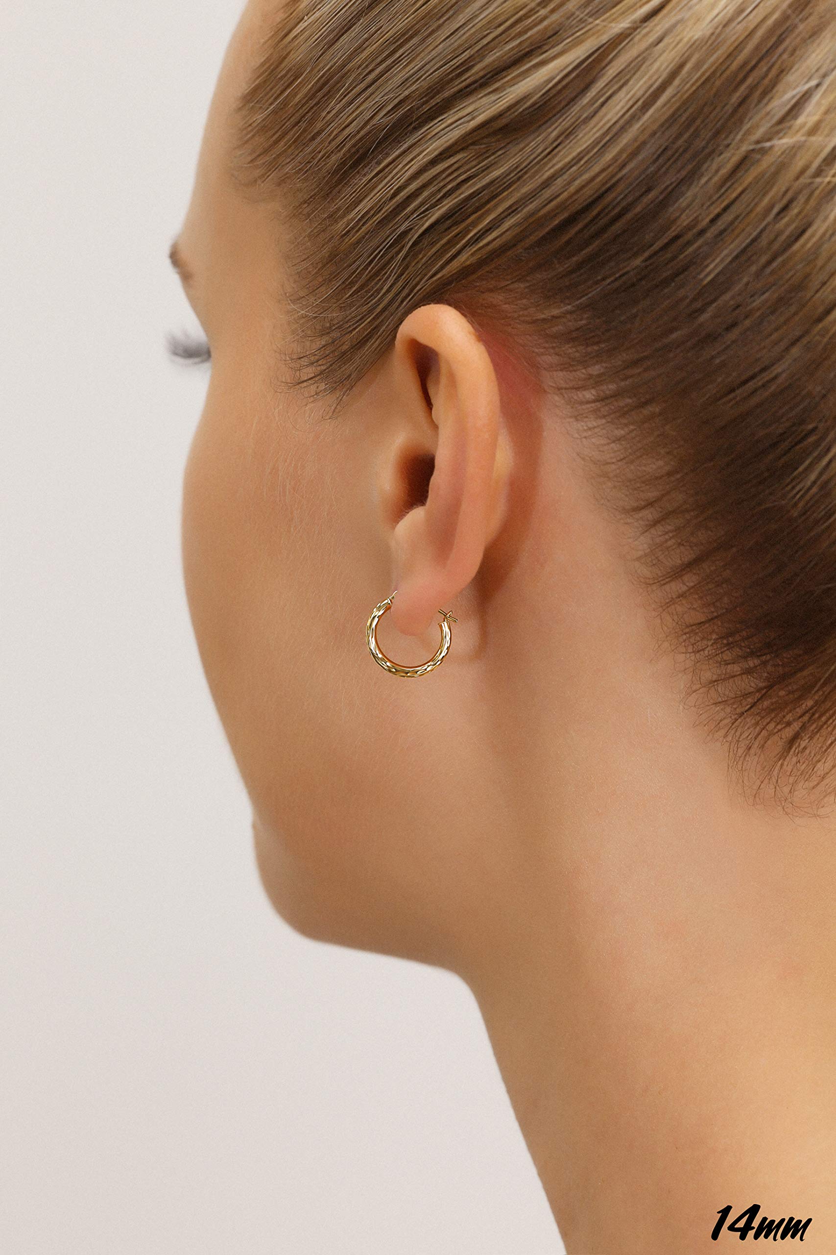 14k Yellow Gold Hand Engraved Diamond-cut Round Hoop Earrings (14mm (0.55 inch))…