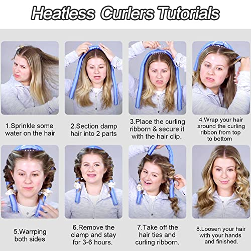 cobinaan Women Heatless Curlers For Long Hair, Headband Sleeping Soft Rubber Rollers, Curling Ribbon and Rods for Natural Hair (Leopard)