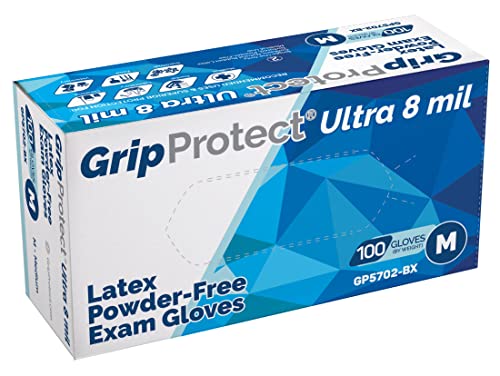 GripProtect Ultra 8 Mil Latex Exam Gloves, Disposable, Textured, Medical, Automotive, Janitorial, Home, EMS, Hospital, Law-Enforcement (Large 100)