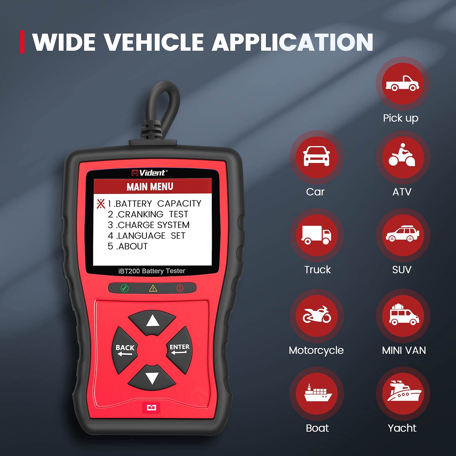 12V Car Battery Tester, 24V Battery Load Tester, Vident iBT200 100-2000CCA Cranking and Charging System Tester for Car Truck Motorcycle ATV SUV Boat
