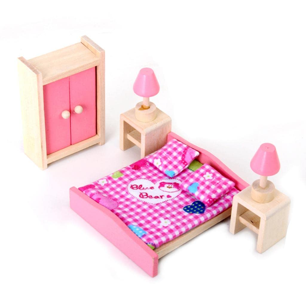 4 Set Dollhouse Furniture Kid Toy Bathroom Kid Room Bedroom Kitchen Set