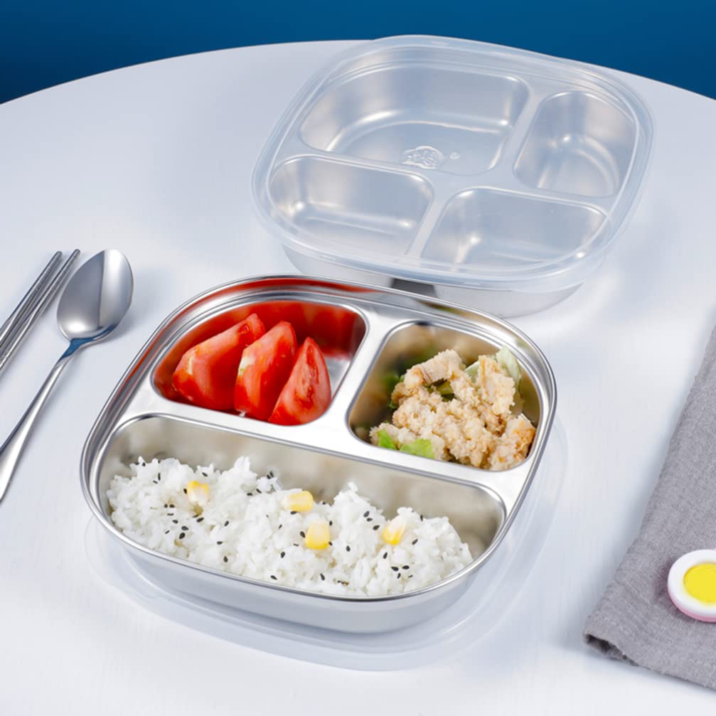 2 Pack Stainless Steel Divided Plate Small Child Plate with 3-Compartment, Portion Control Serving Platter, Mess Food Sectioned Tray for Dinner, Lunch, Cafeteria, Kids 6 inches