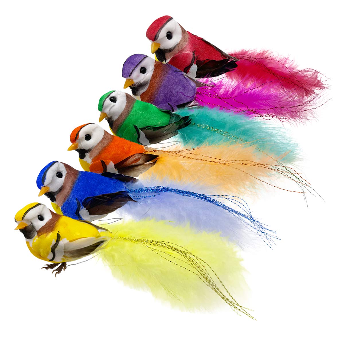 6pcs Colourful Artificial Birds with Feathers for Mini Christmas Tree Floral Arrangements Crafts Home Garden Party Decoration