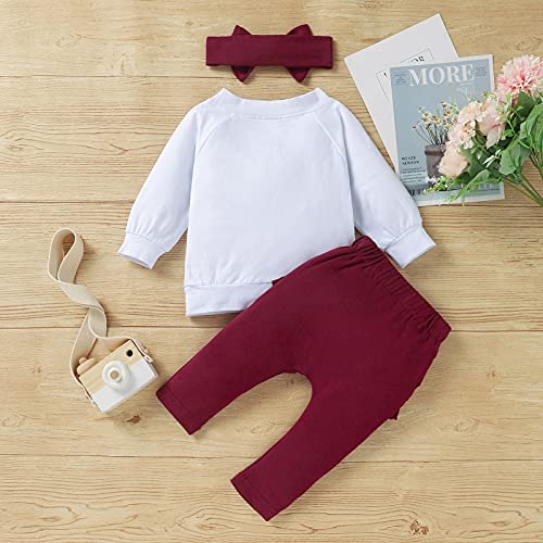 Dimoybabe Baby Girl Clothes Infant Outfits Set 3 Pieces Long Sleeve Sweatshirt Love Heart + Ruffle Pants + Headband 3-6 Months, Red