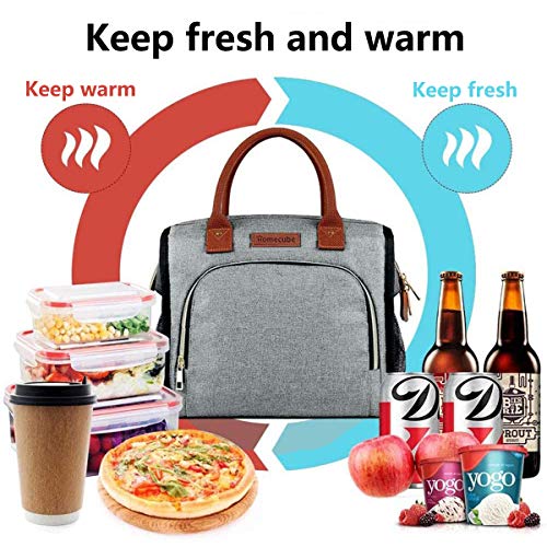 Homecube Lunch Bag Insulated Lunch Box Wide Open Lunch Tote Bag with Pockets Large Capacity Multi-Function for Women Men Light Grey