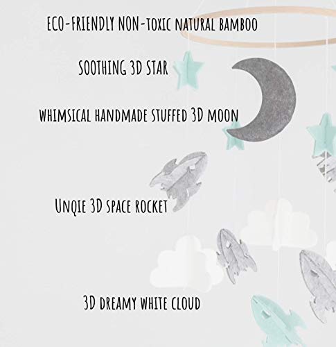 Baby Crib Mobile for Boys and Girls - Blue Baby Shower Gift Set Nursery Decor Starry Night Moon Star Cloud Rocket Space Unisex