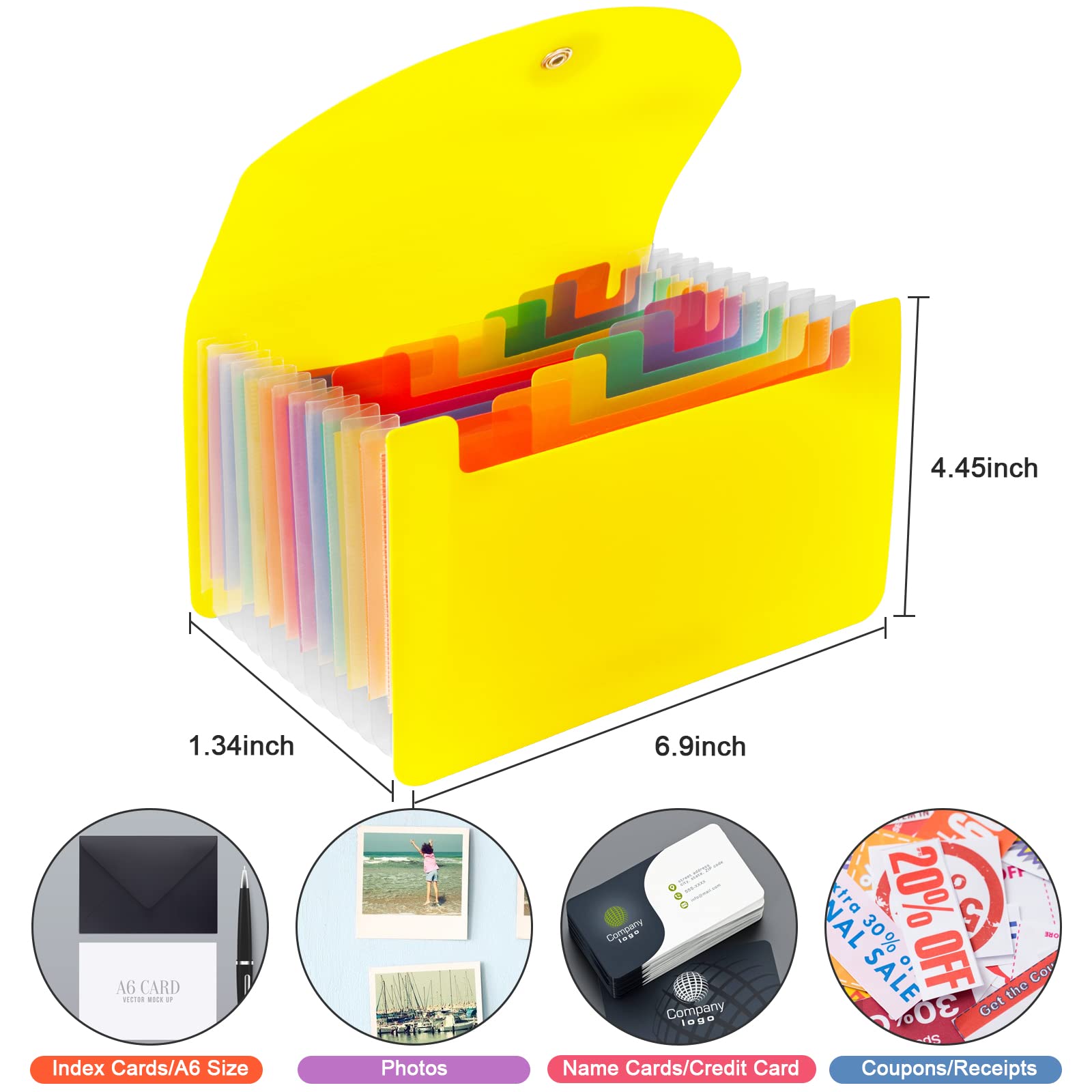 13 Pockets Coupon Receipt Organizer A6 Expanding File Folder, Small Accordian File Organizer for Storage Cards, Receipts, Coupons and Tickets-Yellow