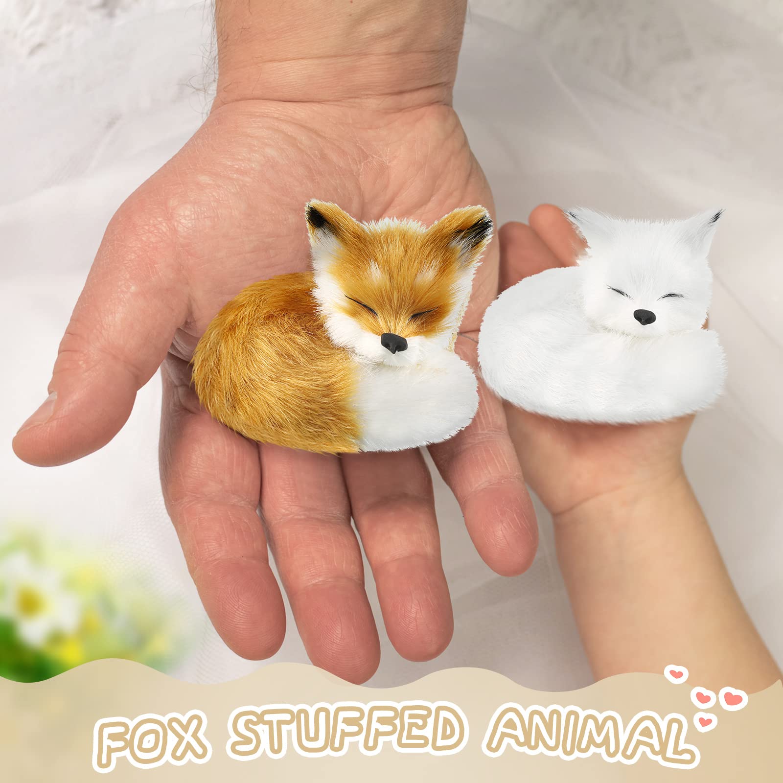 4 Pcs Stuffed Fox Plush Ornament Simulation Furry Fox Decorations Animals Plush Mini Squint Sleeping Plush Static Figures Model for Home Birthday Graduation Favors