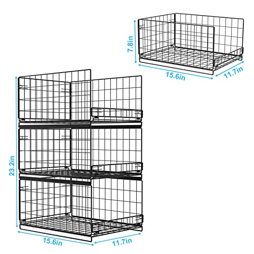 3-tier Sliding Closet Organizers and Drawer Storage Shelves, Stackable Storage Bins for Jean Pants Sweaters, Metal Drawer Shelf Clothes Storage Container, Wardrobe Cupboard Organizer for Folded Clothe