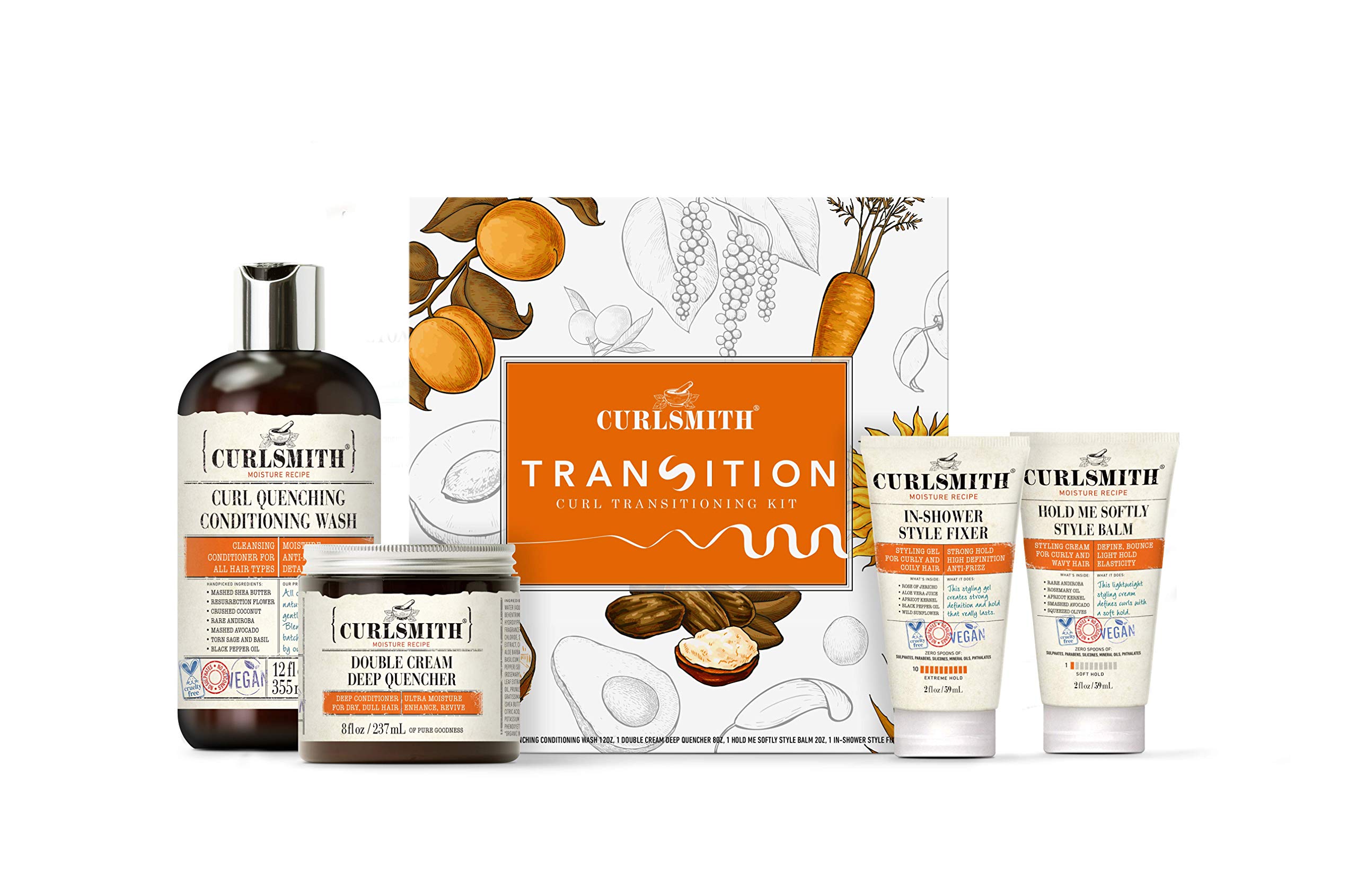 CURLSMITH - Transition Kit - Vegan Haircare Kit for Dry, Wavy, Curly or Coily Hair (1 x 12oz, 1 x 8oz, 2 x 2oz)