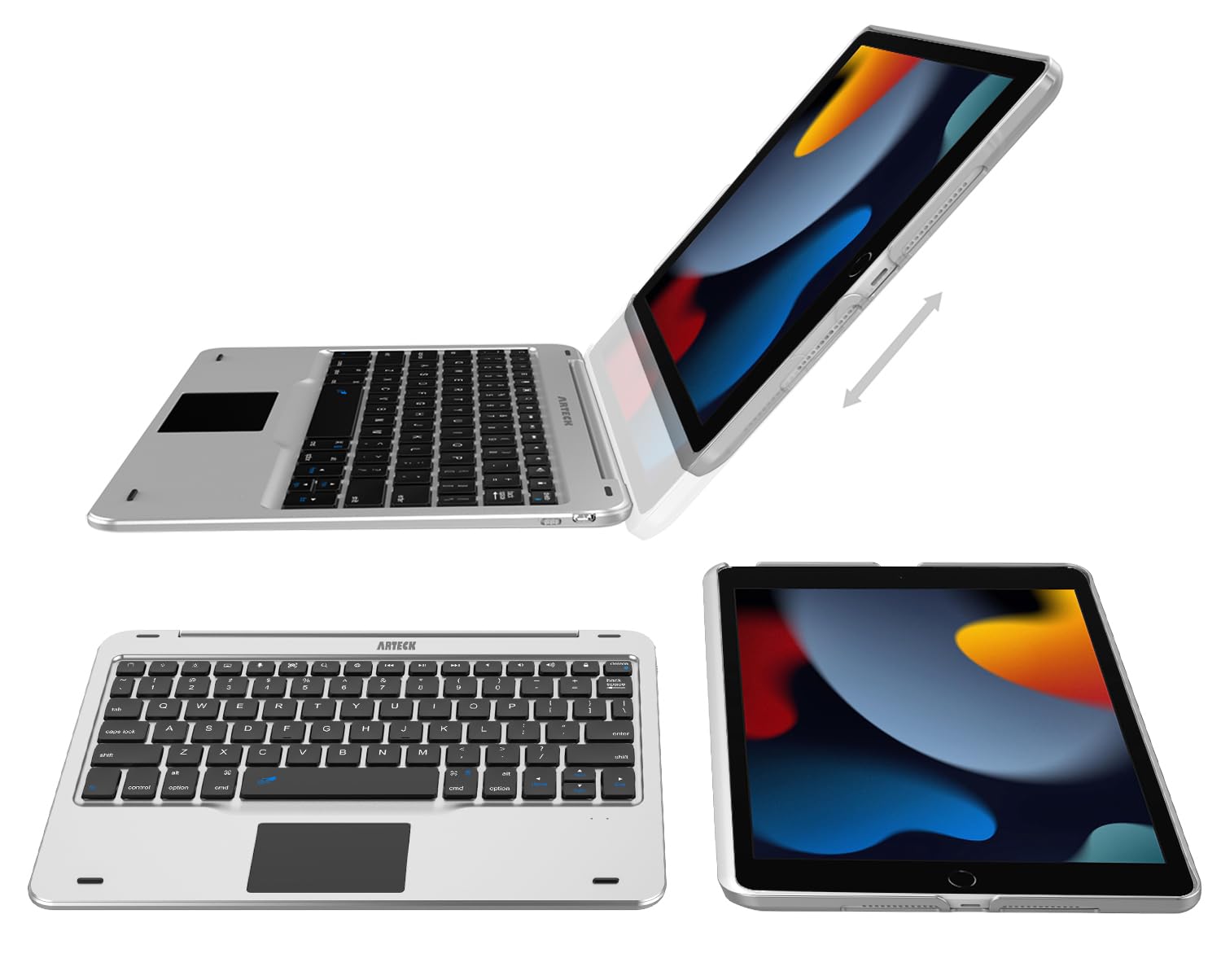 Arteck iPad 9th Gen 10.2-inch 2021 Keyboard Case with Track Pad, Bluetooth Keyboard with Folio Full Protection Case and Touch Pad for Apple 10.2-inch iPad 9 iPad 8, 7 with 130 Degree Swivel Rotating