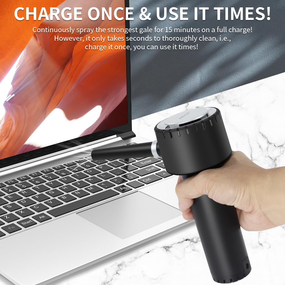 Compressed Air Duster, Electronic Air Duster, Portable 45000 RPM Cordless Dust Blower, 6000mAh Battery Air Can Duster, Powerful Computer Keyboard Cleaning Air Spray, Rechargeable Electric Canned Air