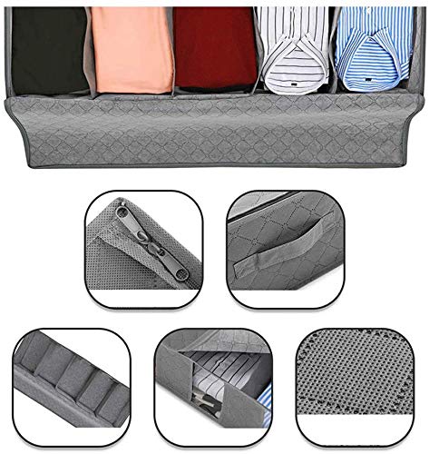 Apstour Under Bed Clothes Organizer Large Adjustable Dividers Storage Bag with Durable Fabric, Reinforced Handle, 4 Clear Window for Clothing, Shoes, Blankets, Sweaters, Toys (grey, 2)